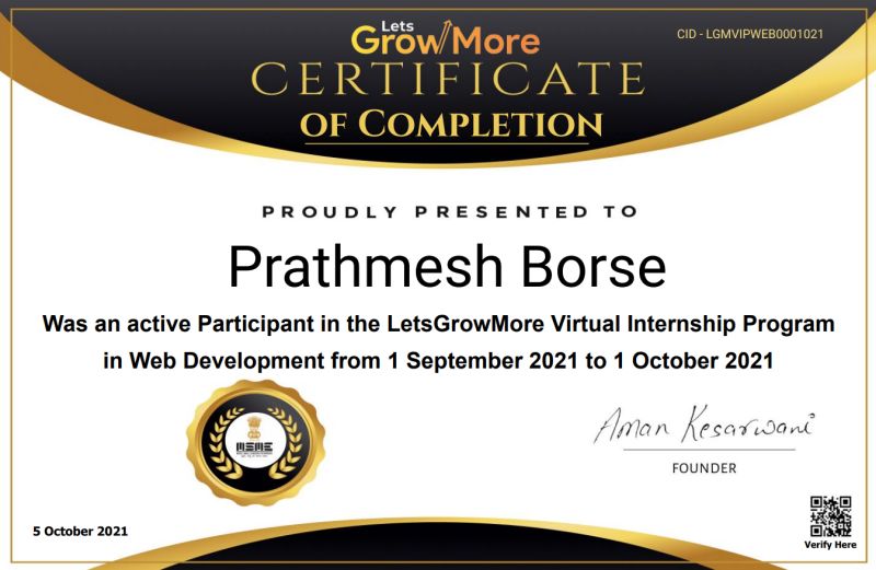Prathmesh Borse on LinkedIn: Certificate of completion for the ... Prathmesh Borse on LinkedIn: Certificate of completion for the ...