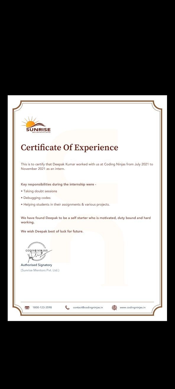 Deepak kumar on LinkedIn: #internships #codingninjas #mentoring # ... Deepak kumar on LinkedIn: #internships #codingninjas #mentoring # ...