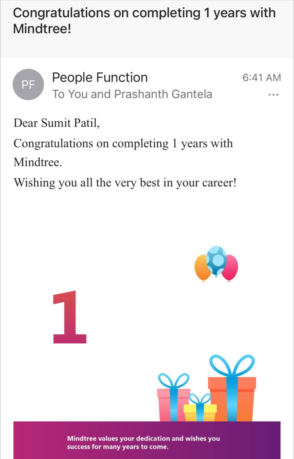 Sumit Patil on LinkedIn: Completed 1 Year with Mindtree Sumit Patil on LinkedIn: Completed 1 Year with Mindtree