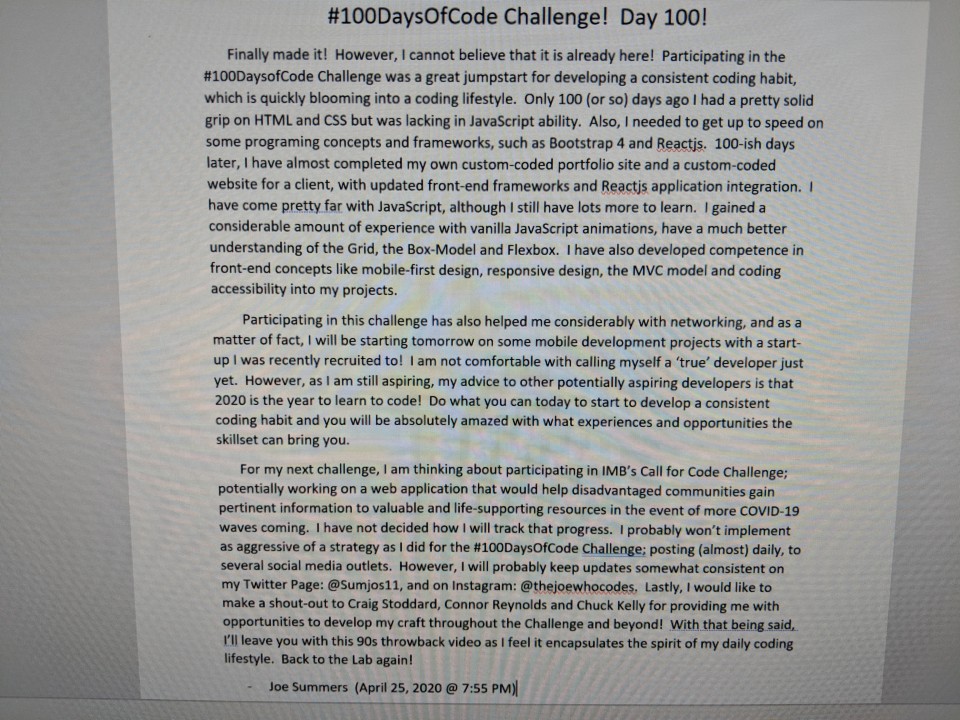 #100DaysOfCode Challenge! Day 100! #100DaysOfCode Challenge! Day 100!