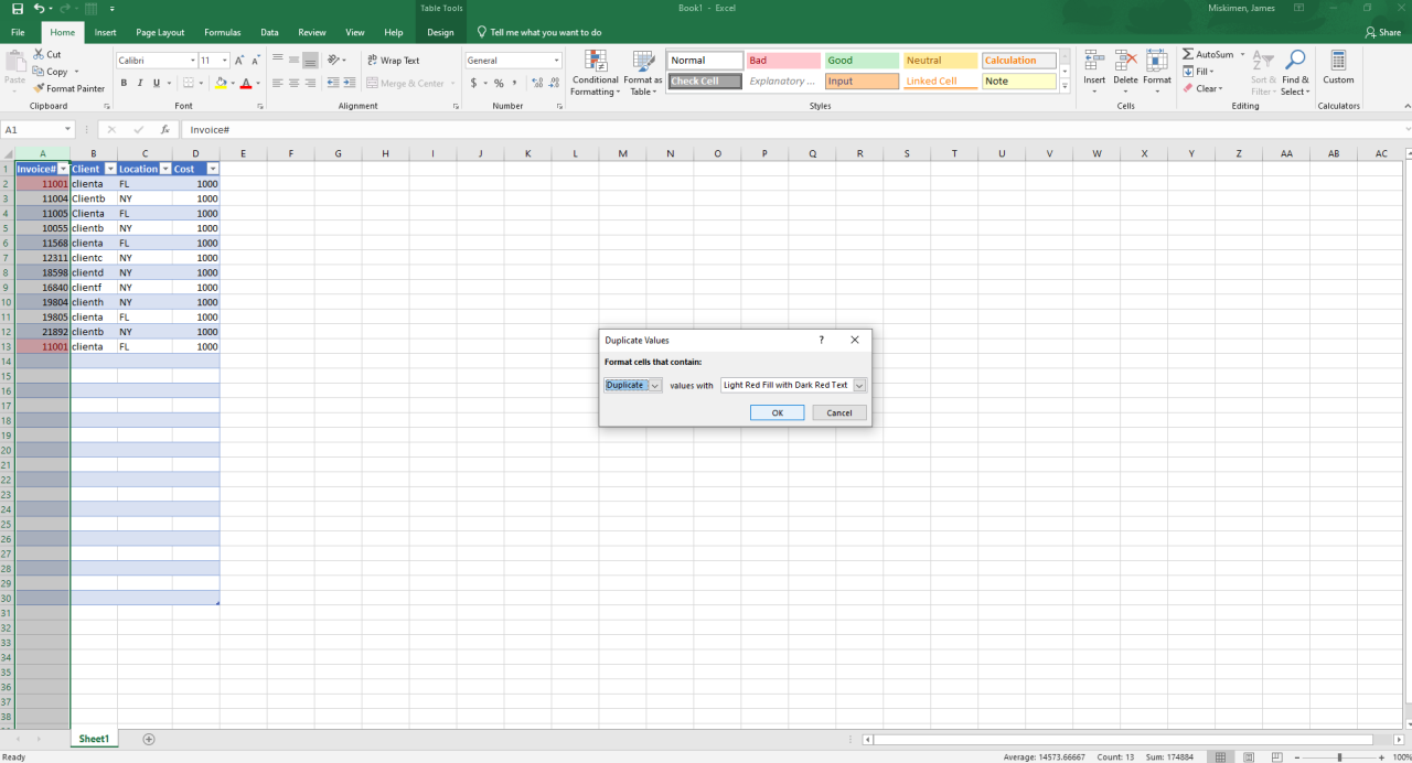 Conditional Formatting - Duplicate Values Conditional Formatting - Duplicate Values