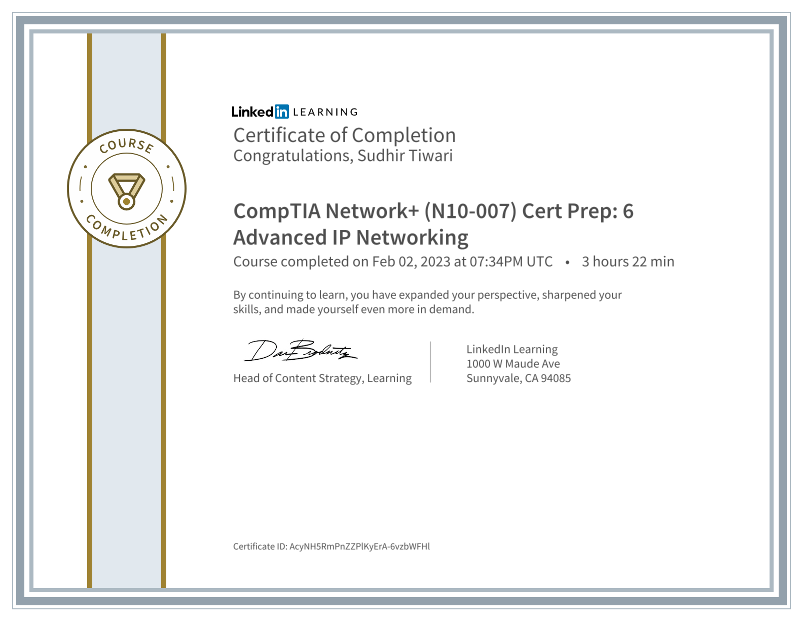 Certificate of Completion | Sudhir Tiwari Certificate of Completion | Sudhir Tiwari