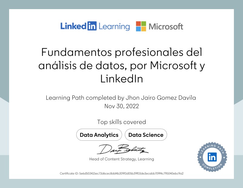 Jhon Jairo Gomez Davila on LinkedIn: Certificate of Completion Jhon Jairo Gomez Davila on LinkedIn: Certificate of Completion