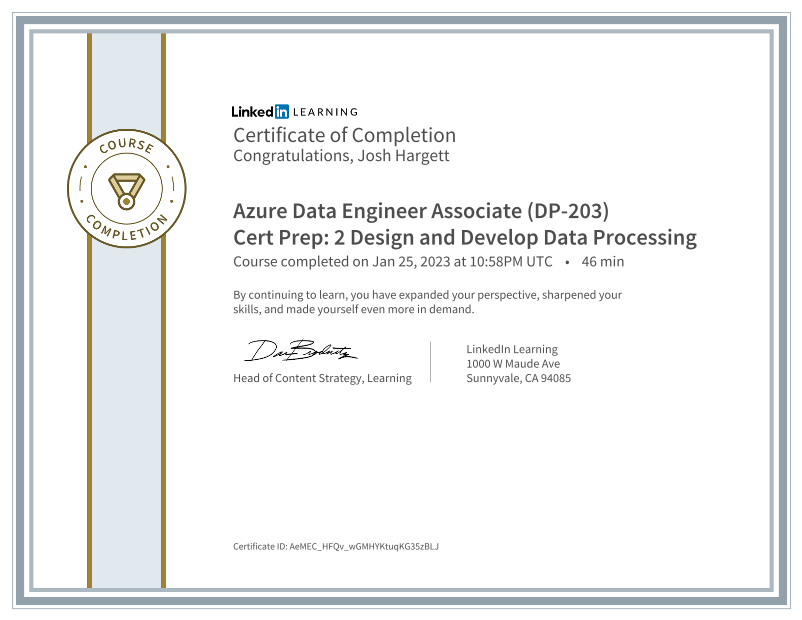 Certificate of Completion | Josh Hargett Certificate of Completion | Josh Hargett