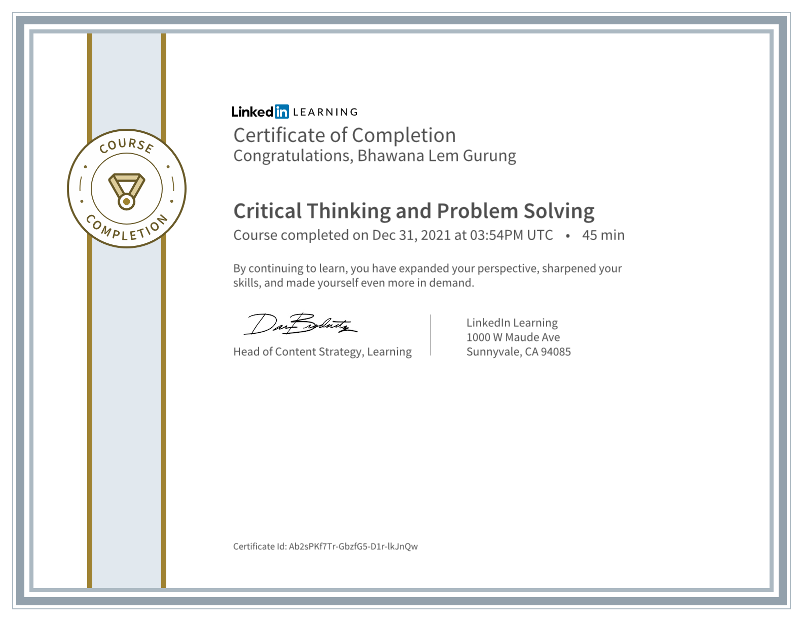 Bhawana Lem Gurung on LinkedIn: Certificate of Completion Bhawana Lem Gurung on LinkedIn: Certificate of Completion