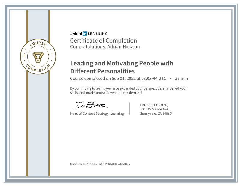 Adrian Hickson on LinkedIn: Certificate of Completion Adrian Hickson on LinkedIn: Certificate of Completion