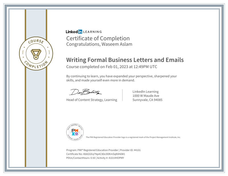 Waseem Aslam on LinkedIn: Certificate of Completion Waseem Aslam on LinkedIn: Certificate of Completion