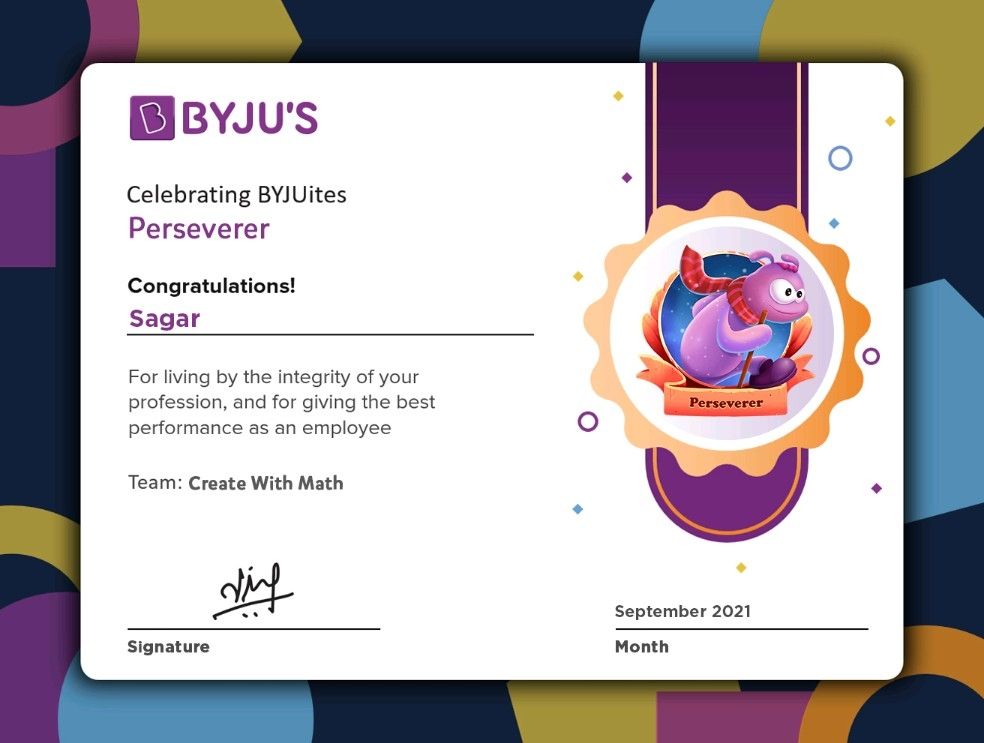 Sagar Namdev on LinkedIn: Thanks BYJU'S for this appreciation ️ Sagar Namdev on LinkedIn: Thanks BYJU'S for this appreciation ️