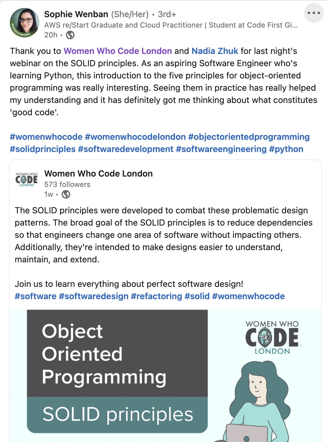 #solid #oop #objectorientedprogramming #publicspeaking #womenwhocode ... #solid #oop #objectorientedprogramming #publicspeaking #womenwhocode ...