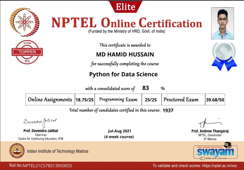 Hamid Hussain on LinkedIn: #datascience #python #nptel #swayam Hamid Hussain on LinkedIn: #datascience #python #nptel #swayam
