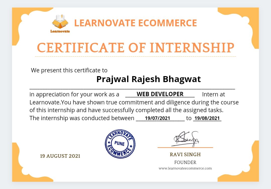 #internship #webdeveloper | Prajwal Bhagwat #internship #webdeveloper | Prajwal Bhagwat