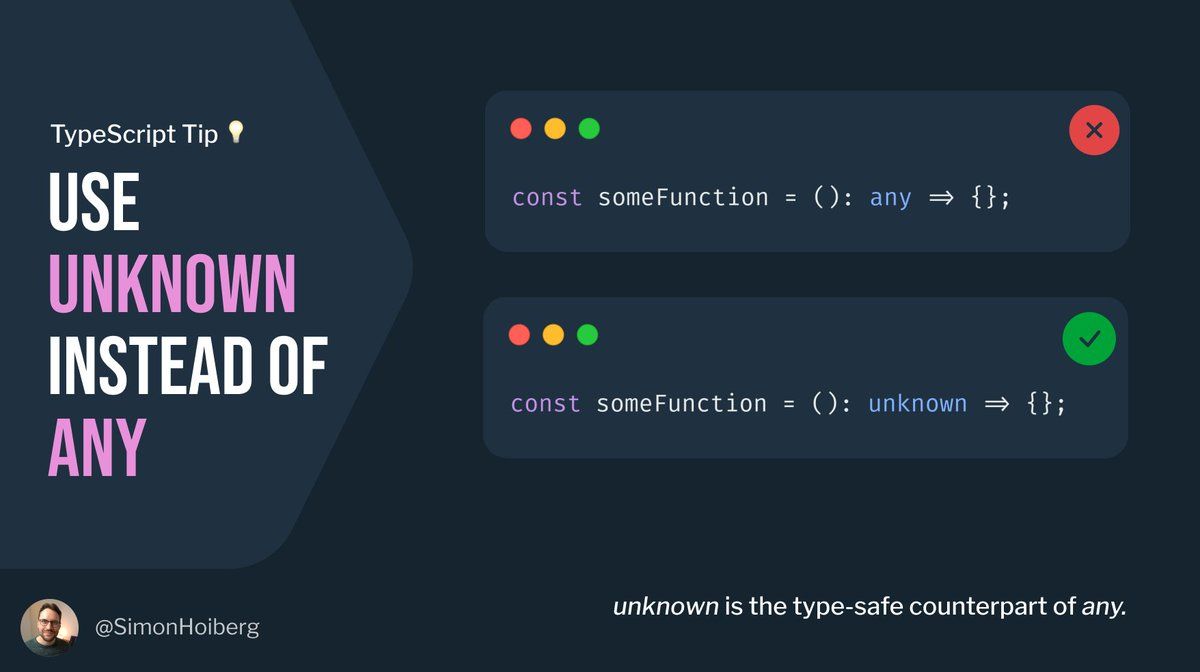 TypeScript Tip 💡 If you cannot infer or define the type, use 'unknown ... TypeScript Tip 💡 If you cannot infer or define the type, use 'unknown ...