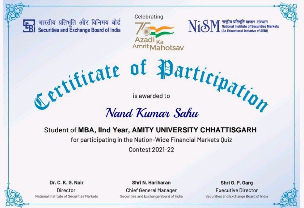Nand Kumar Sahu on LinkedIn: #sebi #azadikaamritmahotsav #nism Nand Kumar Sahu on LinkedIn: #sebi #azadikaamritmahotsav #nism