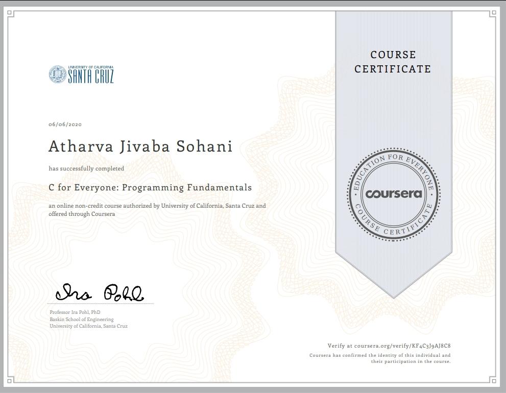 Atharva Sohani on LinkedIn: #coursera #cprogramming Atharva Sohani on LinkedIn: #coursera #cprogramming