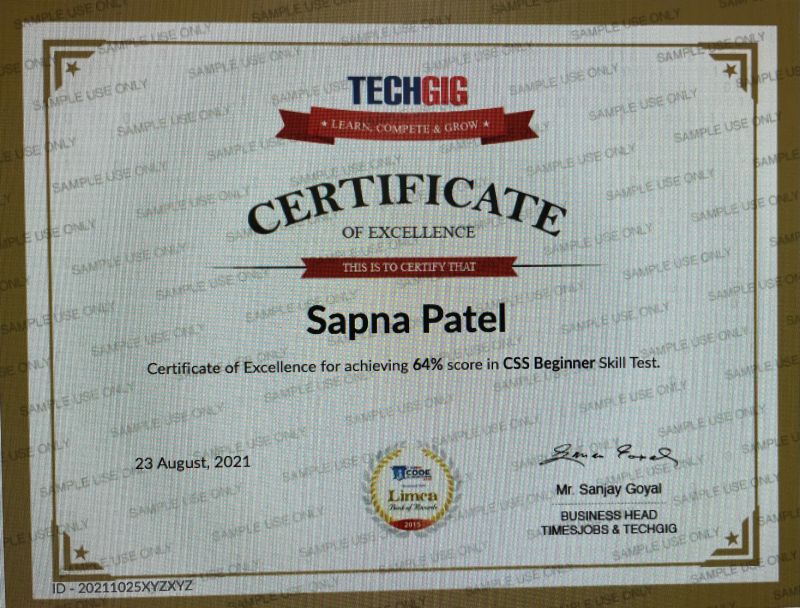 Sapna Patel on LinkedIn: Css Skill Certificate # Free Time Practice Sapna Patel on LinkedIn: Css Skill Certificate # Free Time Practice