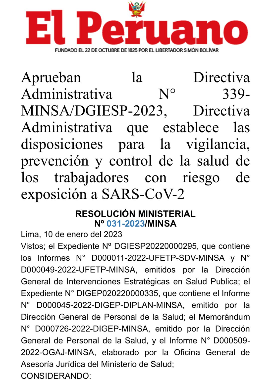 QHSE en LinkedIn: ‼️RM N°. 031-2023/MINSA‼️‼️ Aprueba la Directiva ... QHSE en LinkedIn: ‼️RM N°. 031-2023/MINSA‼️‼️ Aprueba la Directiva ...