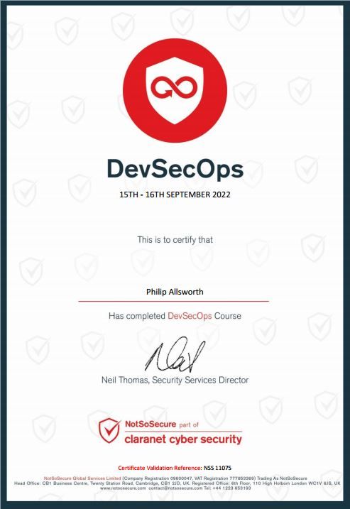 Philip Allsworth on LinkedIn: Completed training on DevSecOps to help ... Philip Allsworth on LinkedIn: Completed training on DevSecOps to help ...