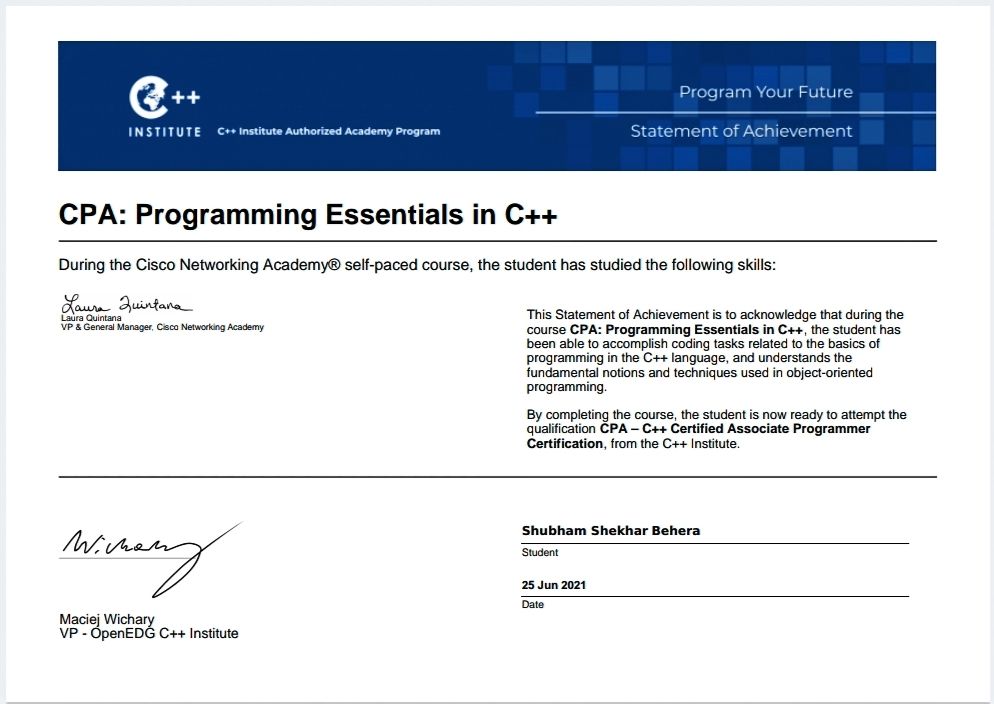 Shubham Shekhar Behera on LinkedIn: #cisco #cplusplus #cpa Shubham Shekhar Behera on LinkedIn: #cisco #cplusplus #cpa