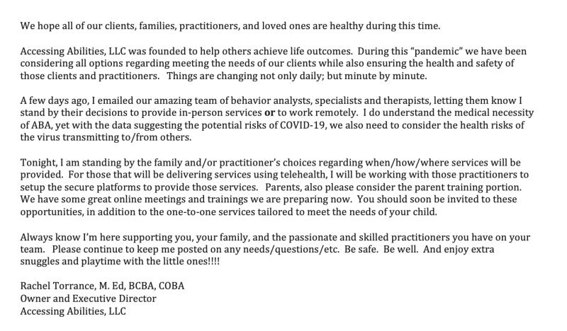 Rachel Torrance MEd, BCBA, COBA posted on LinkedIn Rachel Torrance MEd, BCBA, COBA posted on LinkedIn