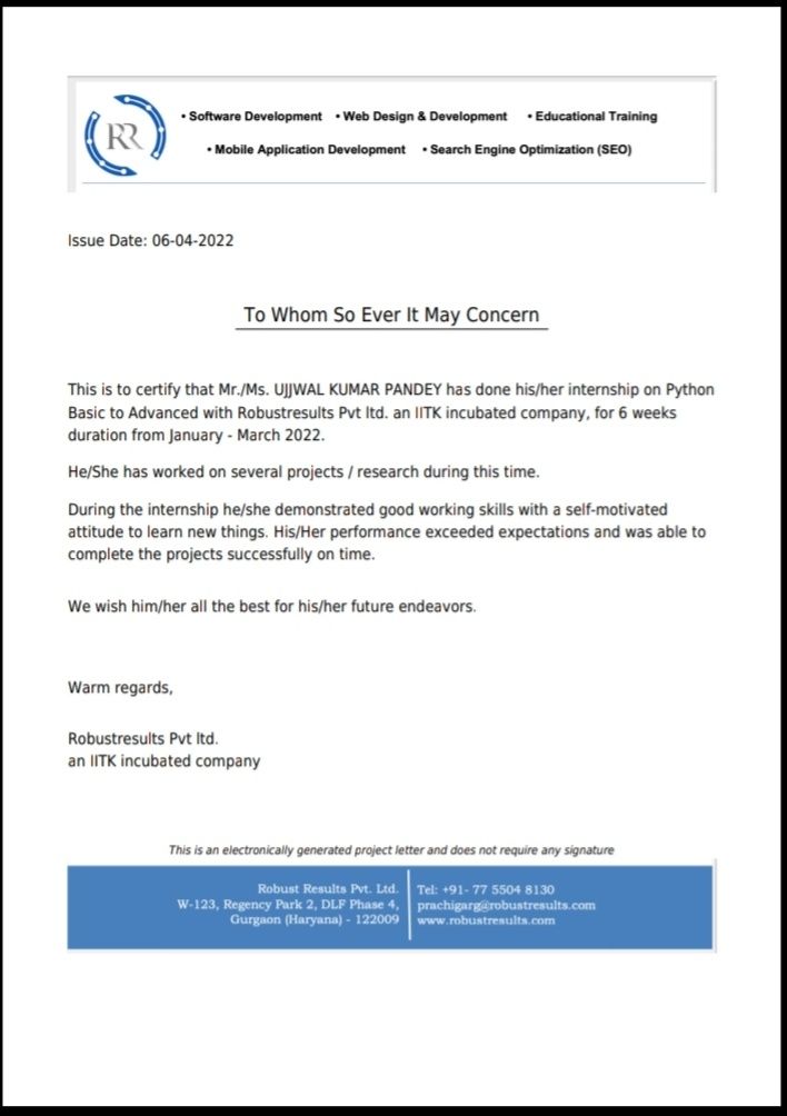 UJJWAL KUMAR PANDEY on LinkedIn: #internship #python #robustresults UJJWAL KUMAR PANDEY on LinkedIn: #internship #python #robustresults