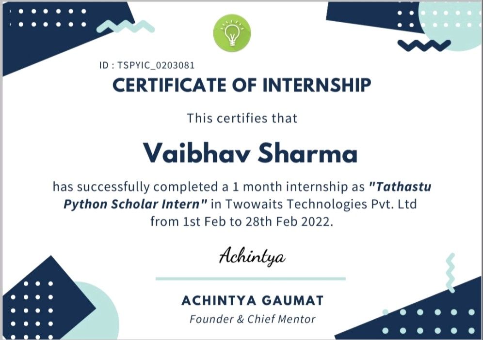 Vaibhav Sharma on LinkedIn: #internship #intern #python #programming # ... Vaibhav Sharma on LinkedIn: #internship #intern #python #programming # ...