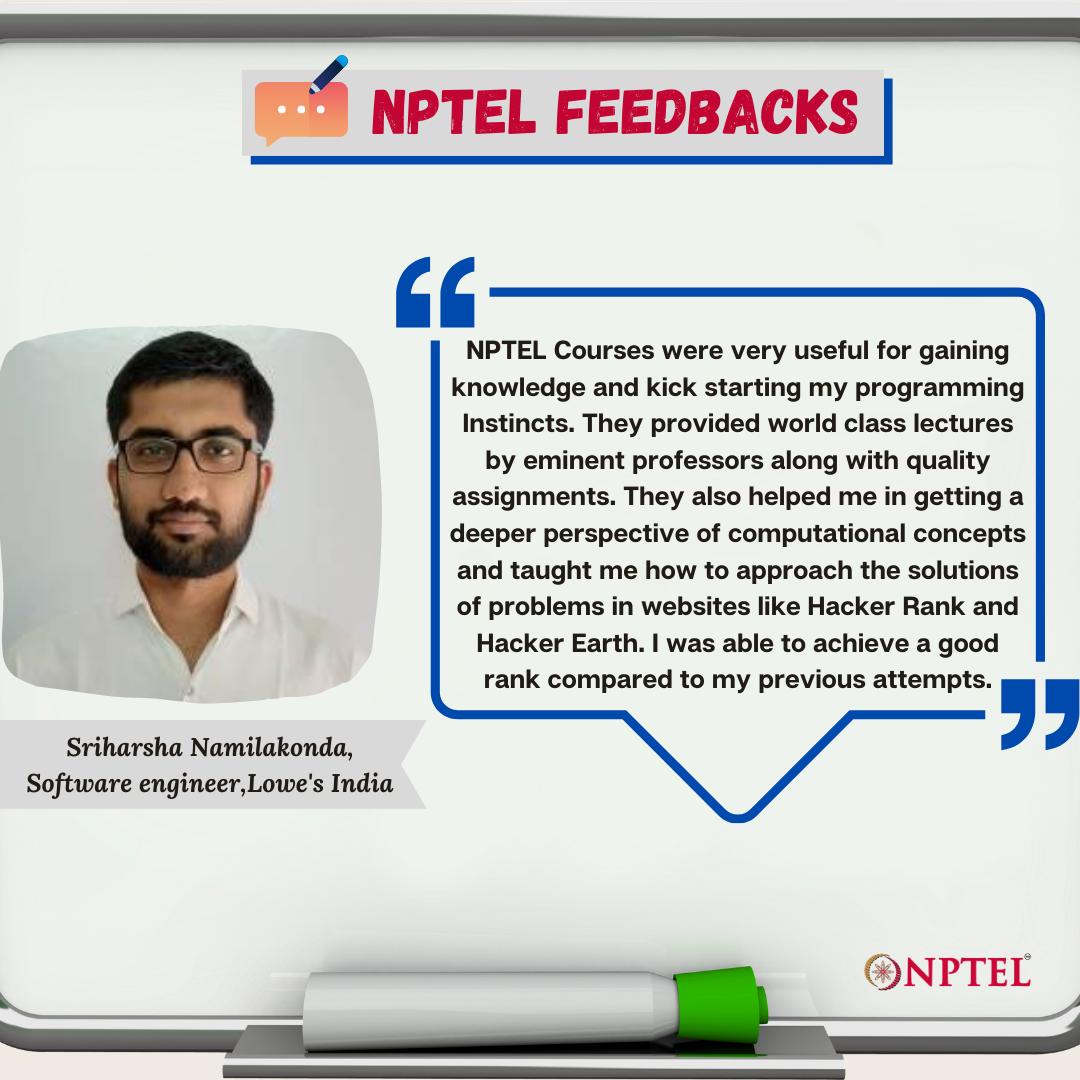 NPTEL IIT Madras on LinkedIn: #nptel #nptel #swayam #feedbackmatters NPTEL IIT Madras on LinkedIn: #nptel #nptel #swayam #feedbackmatters