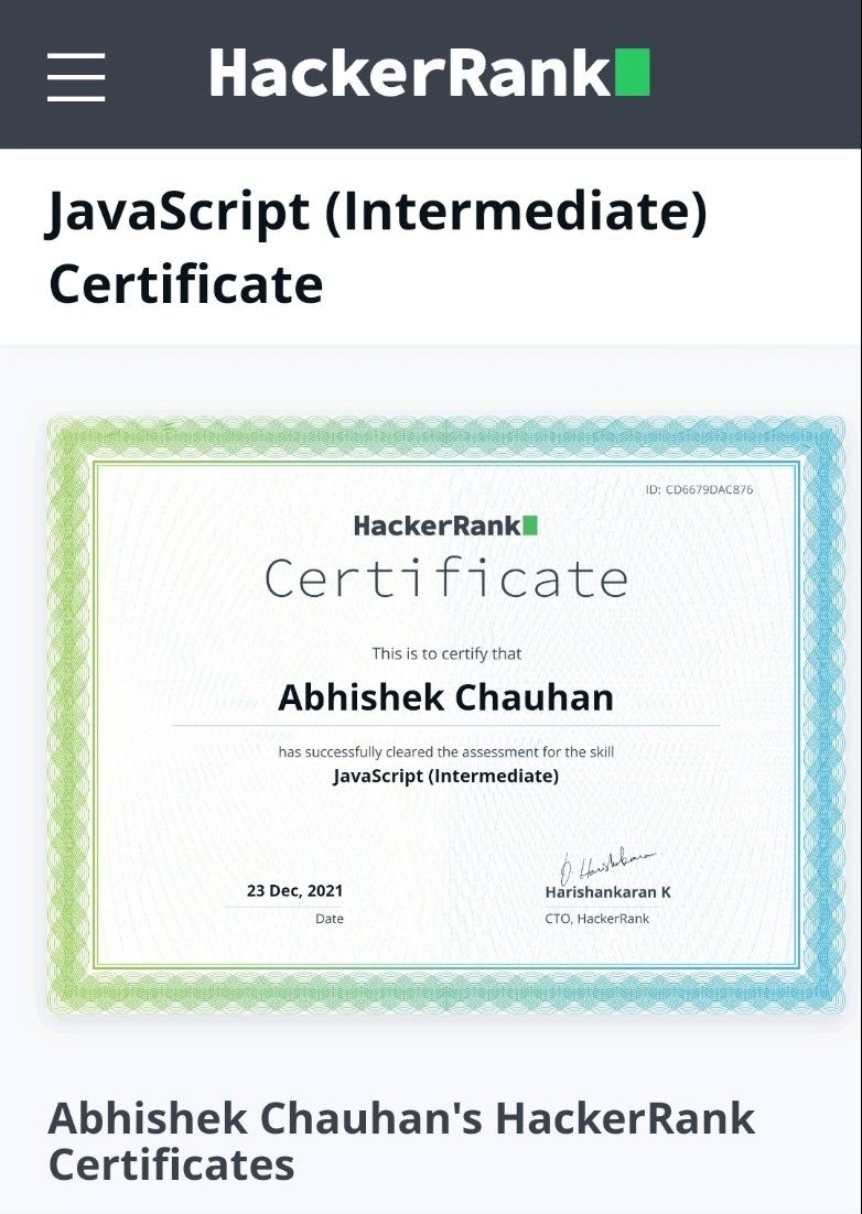 Abhishek Chauhan on LinkedIn: #hackerrank #javascript Abhishek Chauhan on LinkedIn: #hackerrank #javascript