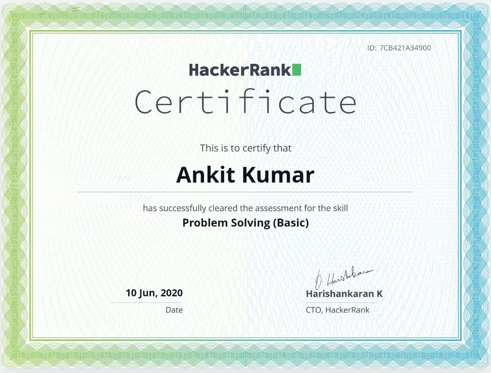 Ankit Kumar on LinkedIn: #hackerrank Ankit Kumar on LinkedIn: #hackerrank