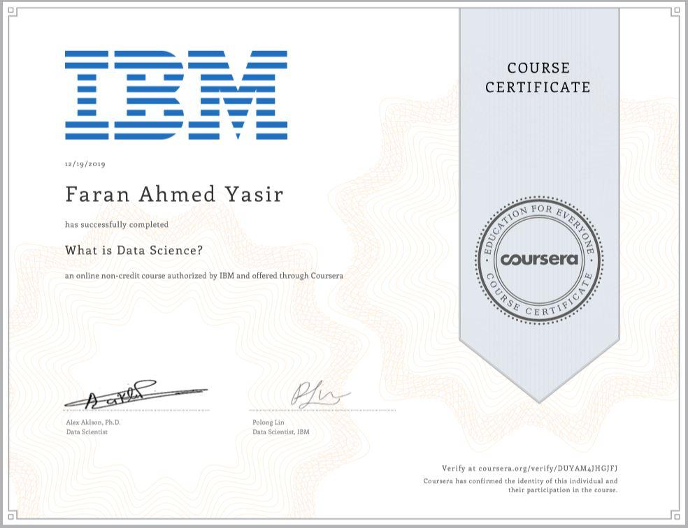 Faran Ahmed Y. on LinkedIn: #datascience #coursera #ibm #certificate Faran Ahmed Y. on LinkedIn: #datascience #coursera #ibm #certificate