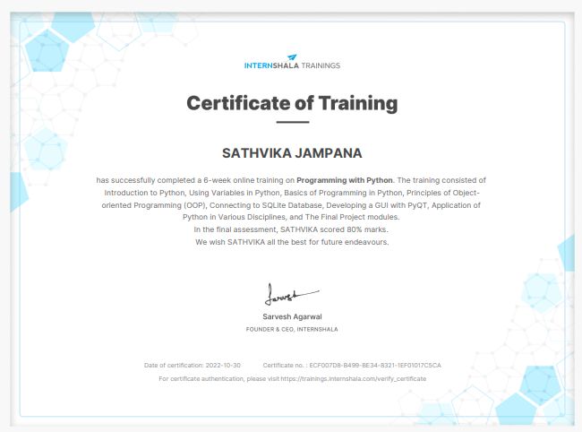 Sathvika Jampana on LinkedIn: #internshala #internshalatrainings # ... Sathvika Jampana on LinkedIn: #internshala #internshalatrainings # ...