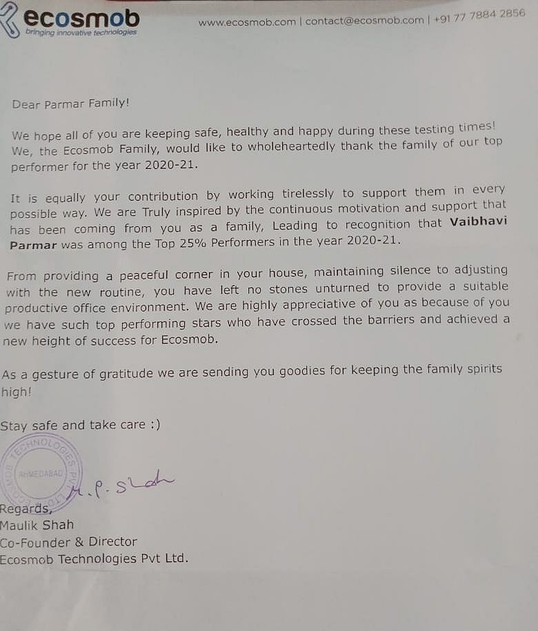 Vaibhavi Parmar on LinkedIn: Thank you so much for the Recognition and ... Vaibhavi Parmar on LinkedIn: Thank you so much for the Recognition and ...