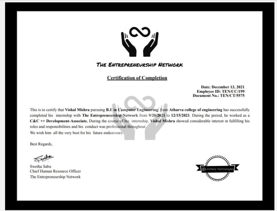 Vishal Mishra on LinkedIn: #internship #cplusplus #completed #ten Vishal Mishra on LinkedIn: #internship #cplusplus #completed #ten