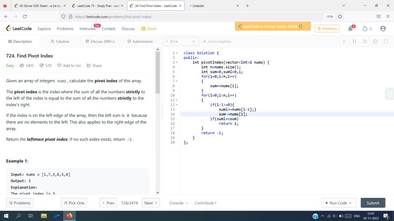 Gate Aspirant on LinkedIn: #day_8_problem_1 #find_pivot_index #leetcode Gate Aspirant on LinkedIn: #day_8_problem_1 #find_pivot_index #leetcode
