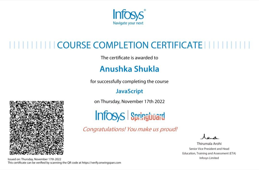 Anushka Shukla on LinkedIn: #webdevelopment #javascript #infosysspringboard Anushka Shukla on LinkedIn: #webdevelopment #javascript #infosysspringboard