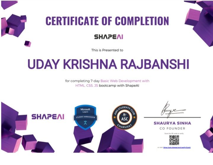 Uday Krishna Rajbangshi on LinkedIn: Thankyou ShapeAI team and Shaurya ... Uday Krishna Rajbangshi on LinkedIn: Thankyou ShapeAI team and Shaurya ...