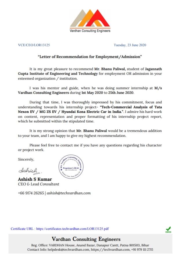 I have received Letter of Recommendation from my honourable Mentor Mr ... I have received Letter of Recommendation from my honourable Mentor Mr ...
