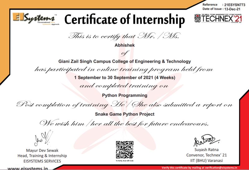 Abhishek Sankhwar on LinkedIn: #internship #pythonprogramming #training ... Abhishek Sankhwar on LinkedIn: #internship #pythonprogramming #training ...