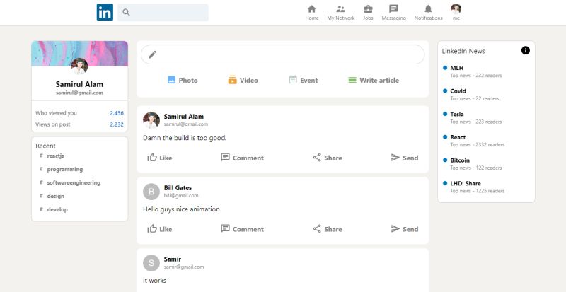 Md. Samirul Alam on LinkedIn: LinkedIn clone with React and firebase ... Md. Samirul Alam on LinkedIn: LinkedIn clone with React and firebase ...