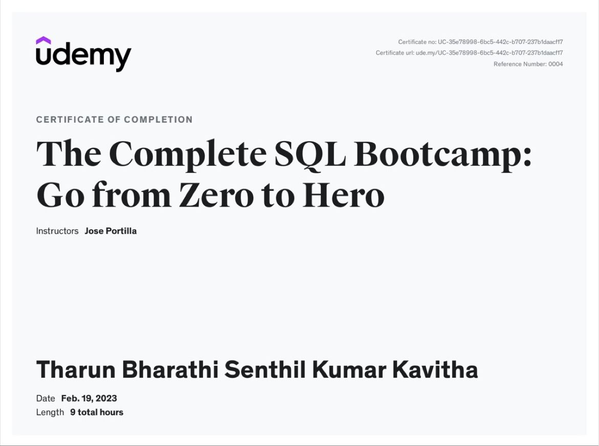 Tharun Bharathi Senthil Kumar Kavitha on LinkedIn: #sql Tharun Bharathi Senthil Kumar Kavitha on LinkedIn: #sql