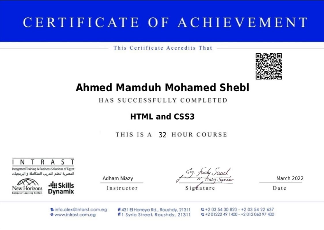 Ahmed Mamduh on LinkedIn: Html & Css certificate Ahmed Mamduh on LinkedIn: Html & Css certificate