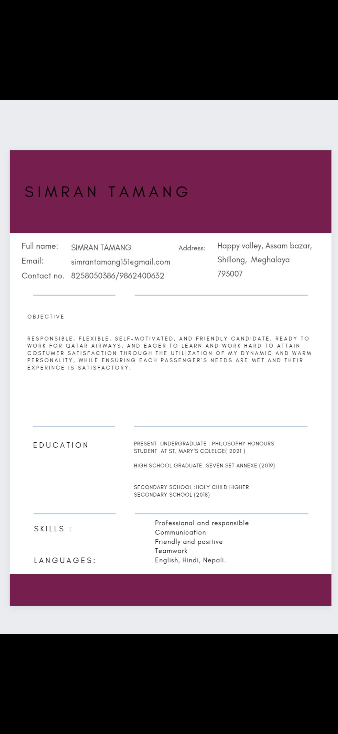 Simran Tamang on LinkedIn: My resume. Simran Tamang on LinkedIn: My resume.