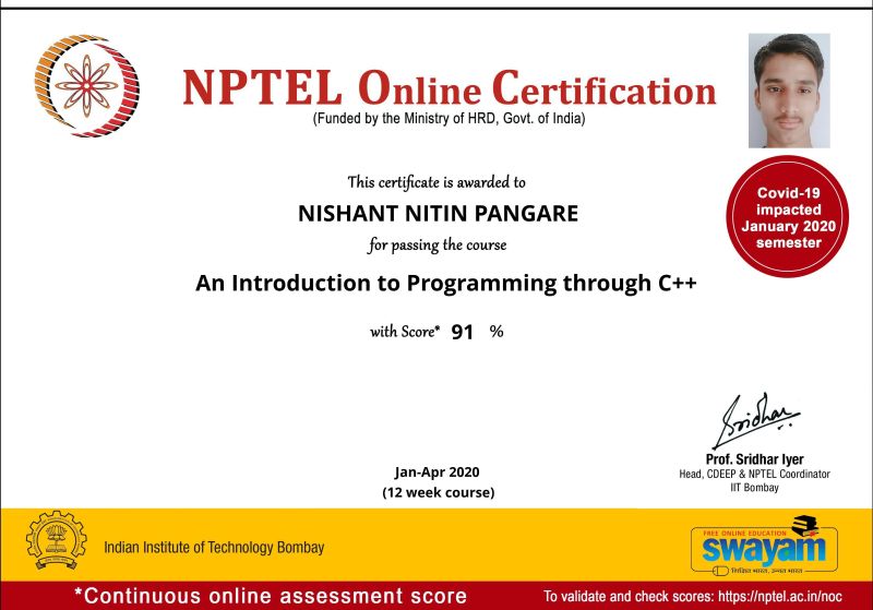 NISHANT PANGARE on LinkedIn: #nptel #programming #c NISHANT PANGARE on LinkedIn: #nptel #programming #c