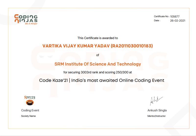 Vartika Yaduvanshi on LinkedIn: #codekaze #codingninjas # ... Vartika Yaduvanshi on LinkedIn: #codekaze #codingninjas # ...