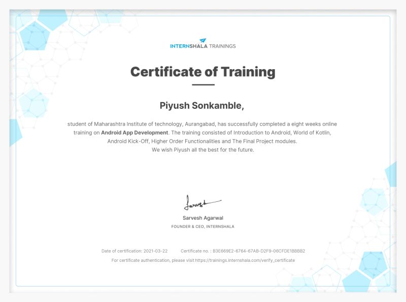 Piyush Sonkamble on LinkedIn: Successfully Completed Android App ... Piyush Sonkamble on LinkedIn: Successfully Completed Android App ...