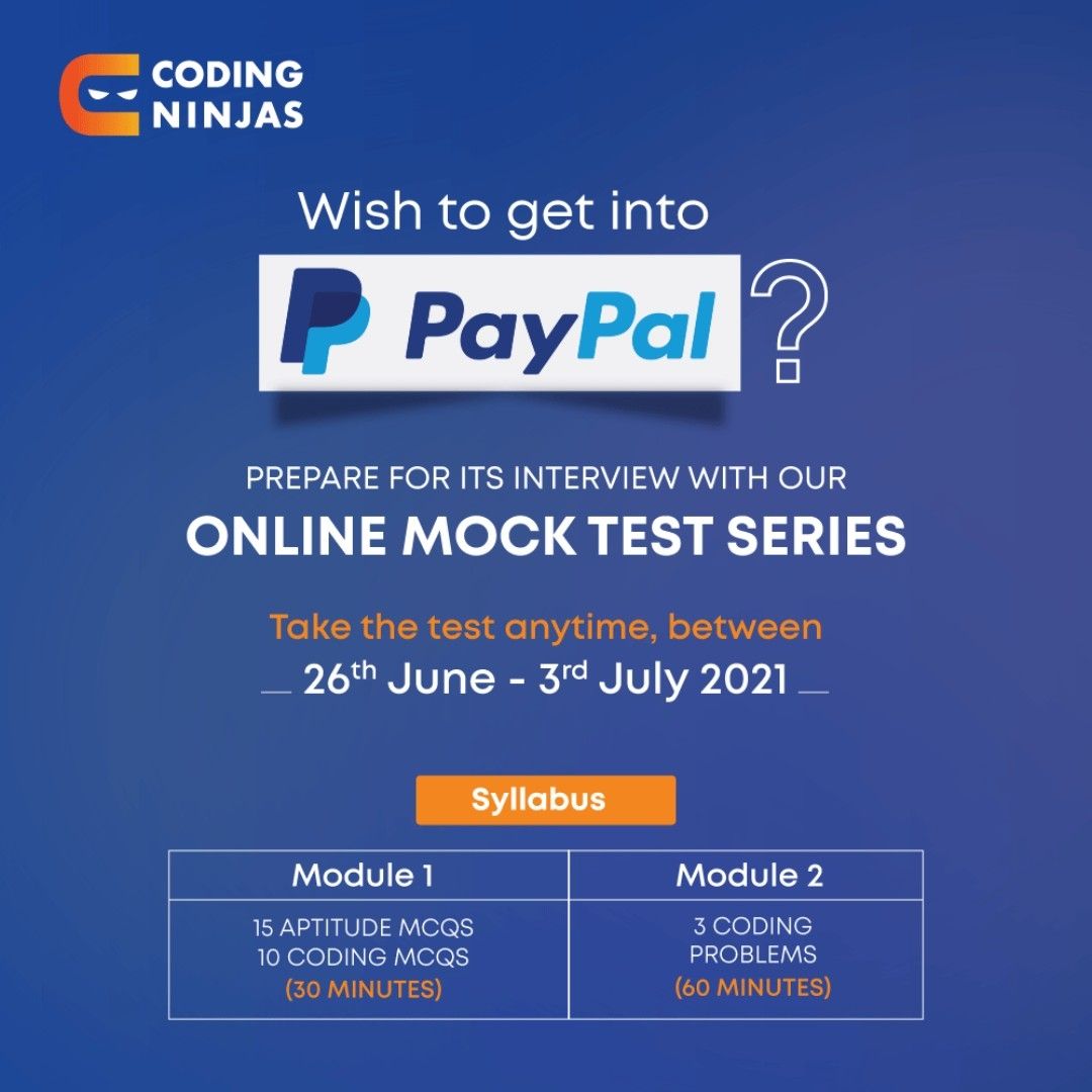 Aman Kumar Gupta on LinkedIn: #paypal #mocktest #codingninjas Aman Kumar Gupta on LinkedIn: #paypal #mocktest #codingninjas
