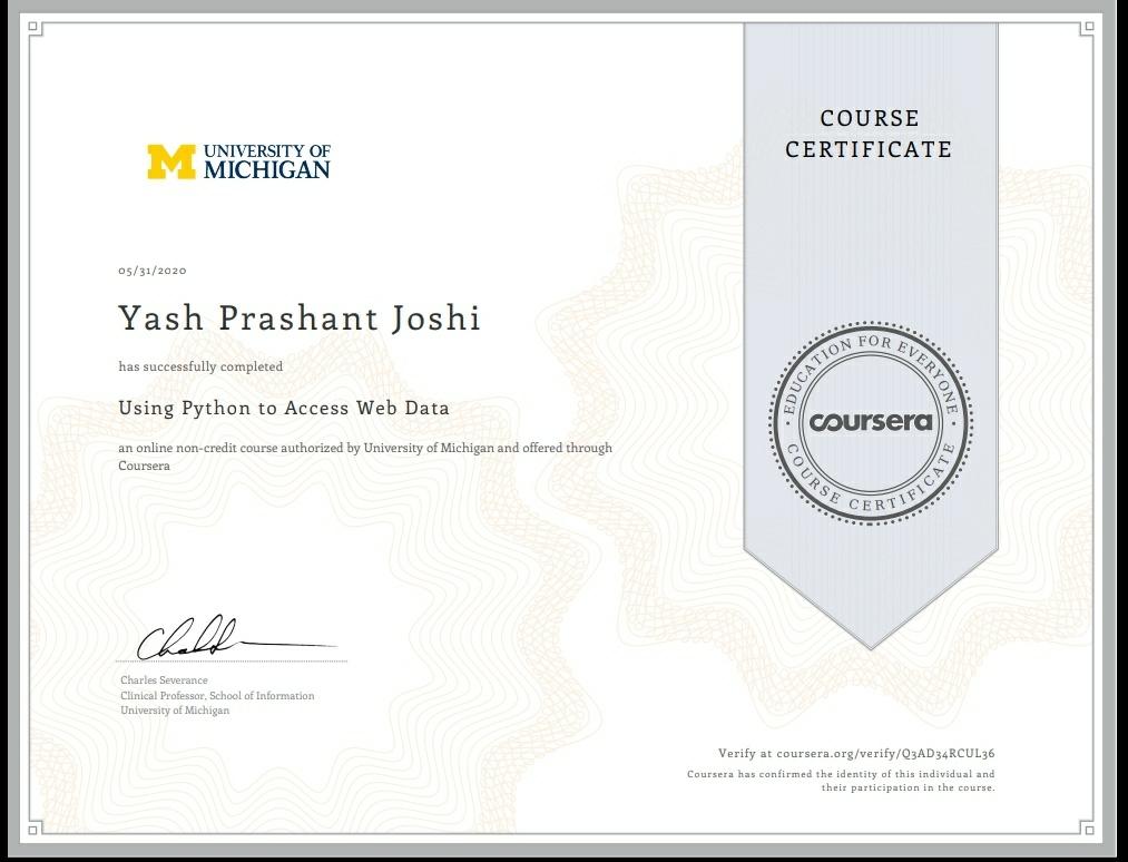 Yash Joshi on LinkedIn: #pythonprogramming #python3 #completed #coursera Yash Joshi on LinkedIn: #pythonprogramming #python3 #completed #coursera