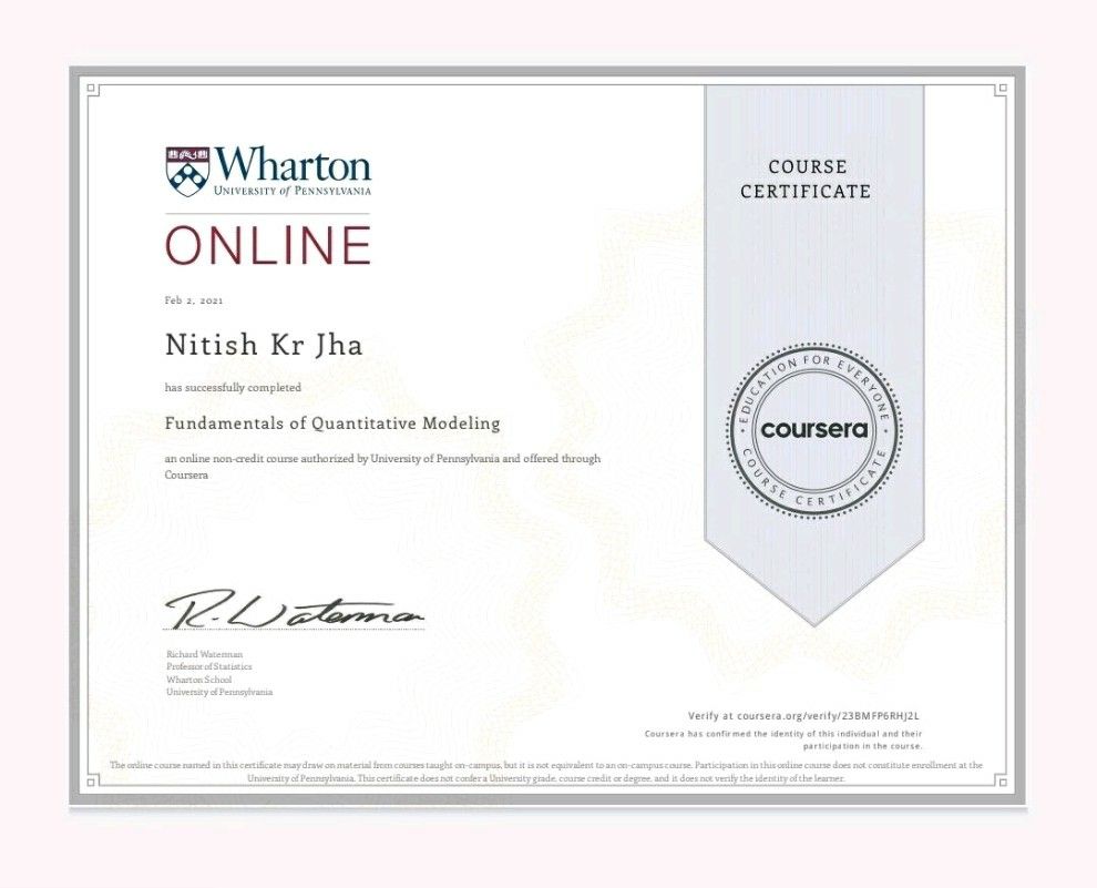 Completed Fundamental of Quantitative Modeling | Nitish kumar Jha Completed Fundamental of Quantitative Modeling | Nitish kumar Jha