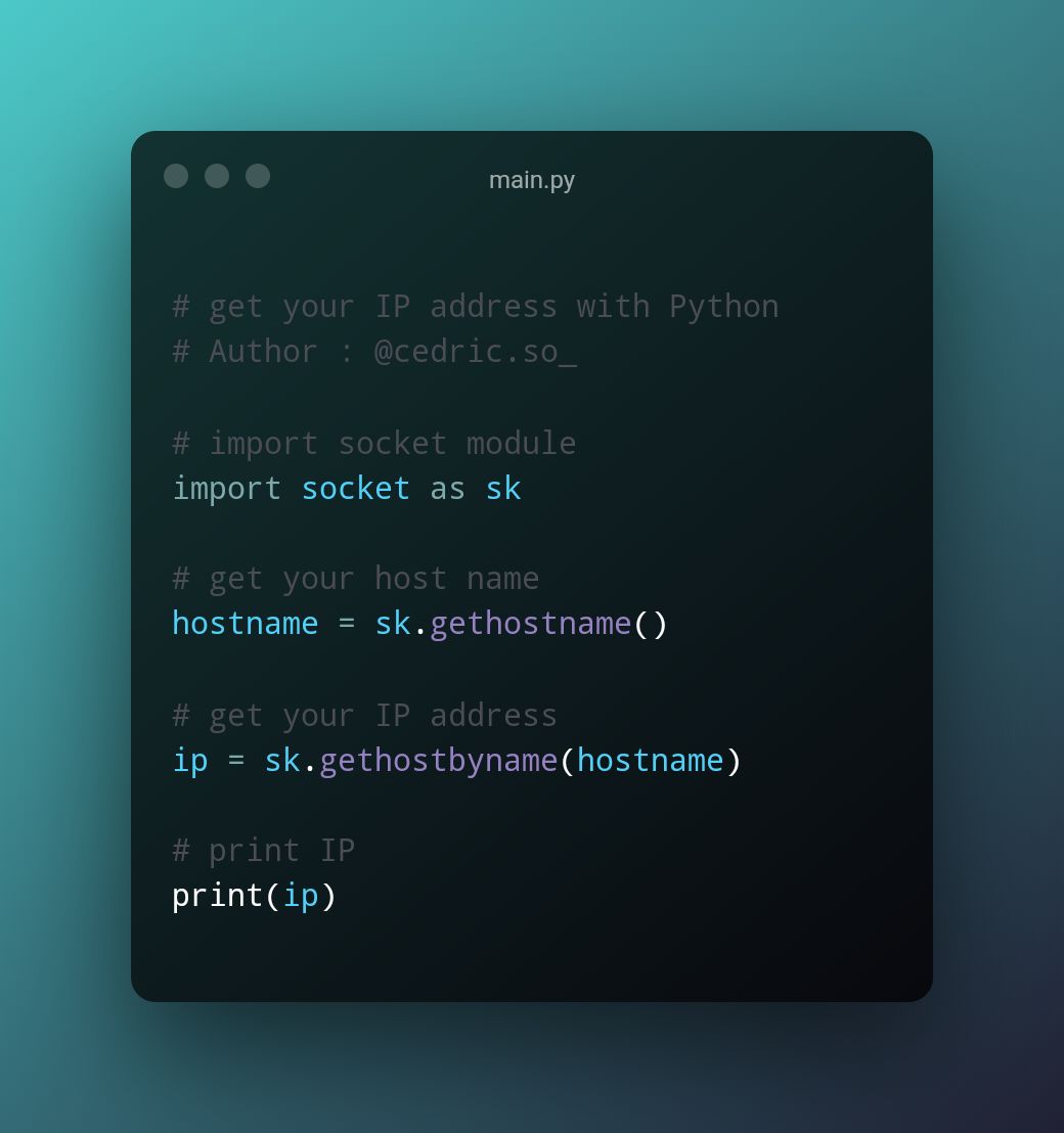 Soheib Boudali on LinkedIn: Get IP address using Python 🐍 Soheib Boudali on LinkedIn: Get IP address using Python 🐍