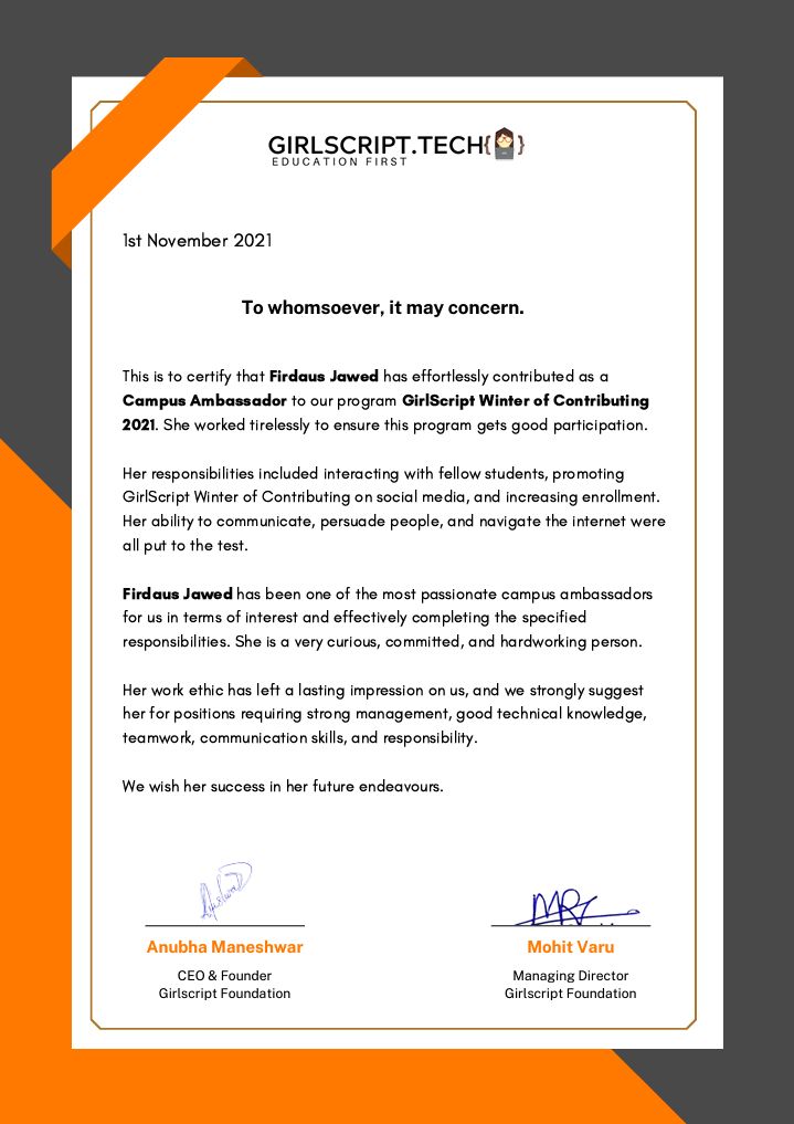 FIRDAUS JAWED on LinkedIn: #connections #gwoc #campusambassador # ... FIRDAUS JAWED on LinkedIn: #connections #gwoc #campusambassador # ...