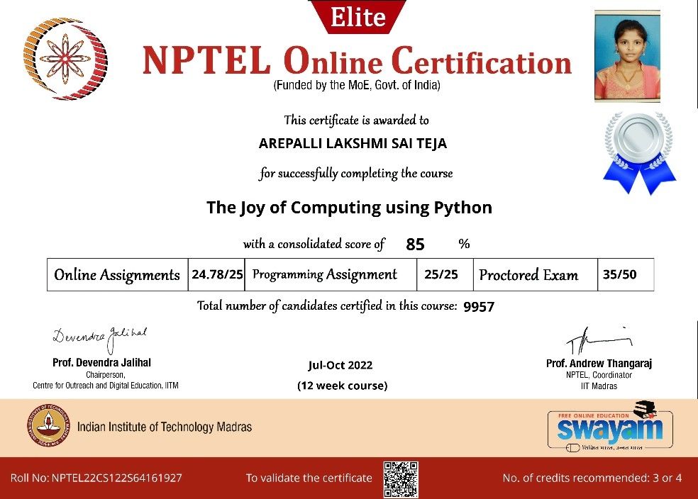 LAKSHMI SAI TEJA AREPALLI on LinkedIn: #nptel #python LAKSHMI SAI TEJA AREPALLI on LinkedIn: #nptel #python